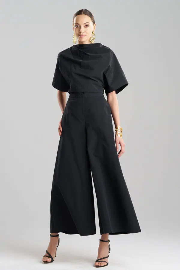 Natori Taffeta Palazzo Pull On Pants - Black