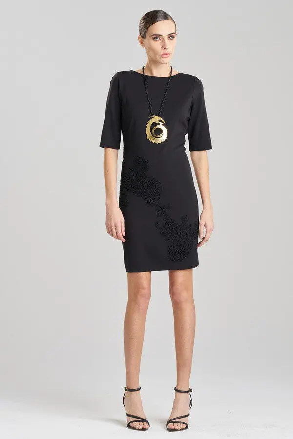 Natori Light Weight Ponte Embroidered Sheath Dress