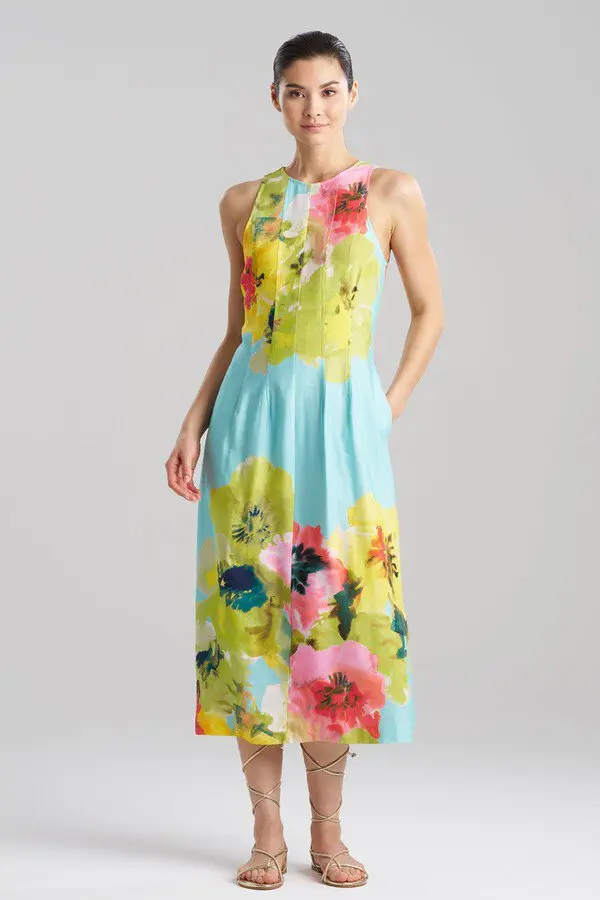 Natori Ophelia Floral Linen Midi Dress