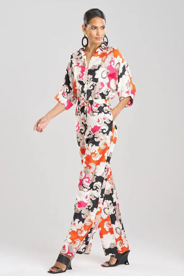 Natori Cressida Printed Silk Twill Jumpsuit