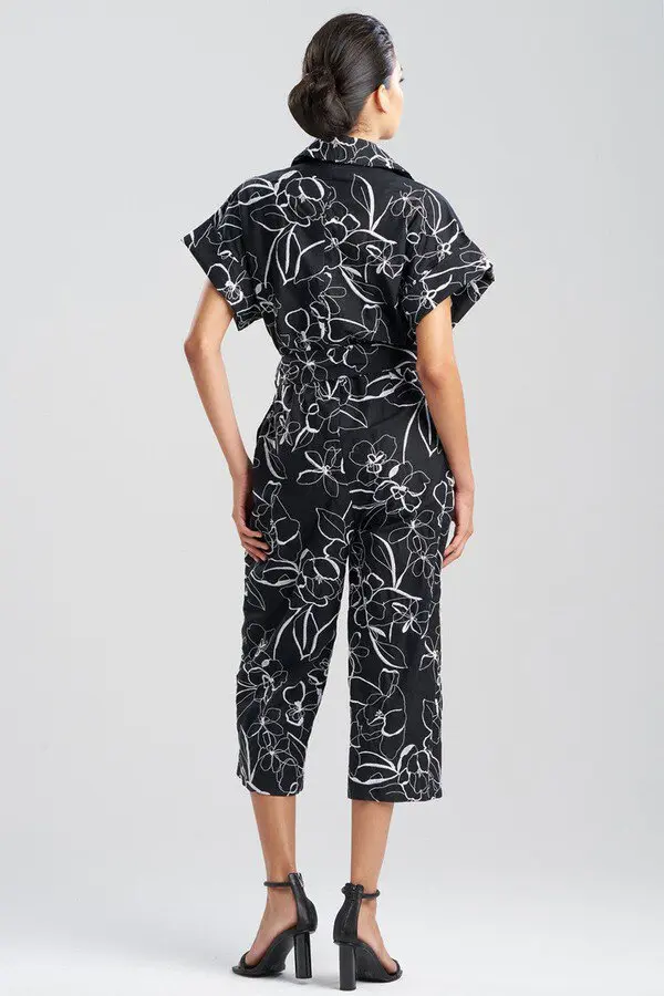 Natori Flower Stencil Embroidered Jumpsuit
