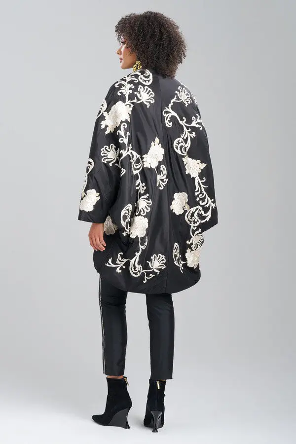Natori Couture Silk Taffeta Embroidered Coat