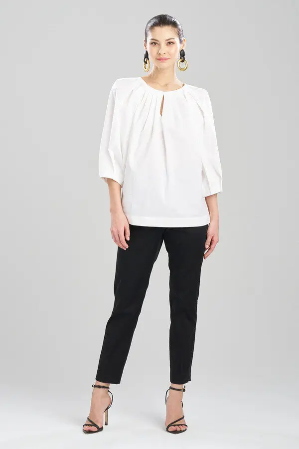 Natori Cotton Poplin Pleated Blouse