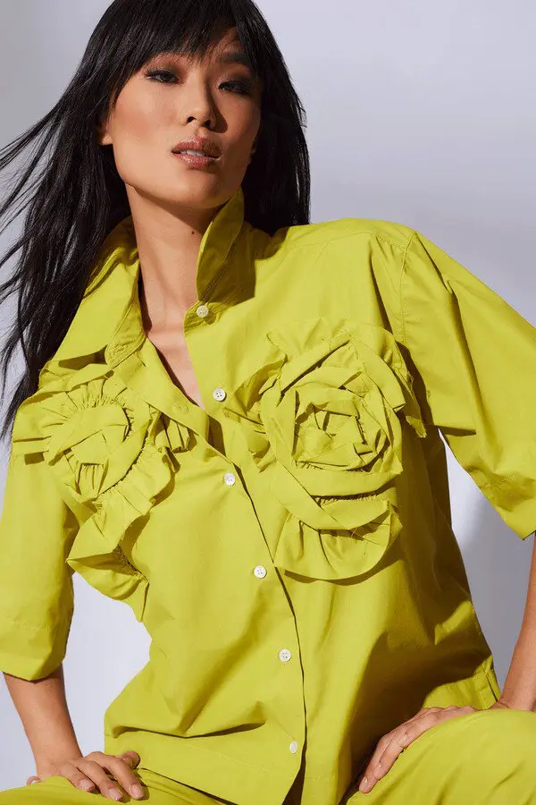 Natori Techno Poplin Embroidered Shirt - Yellow