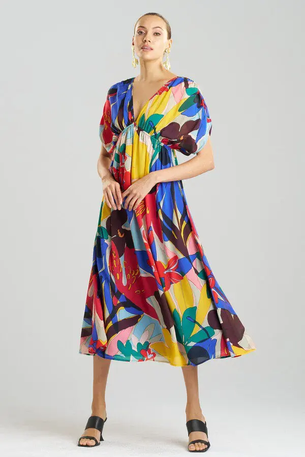 Natori Antibes Printed Obi Silk Dress