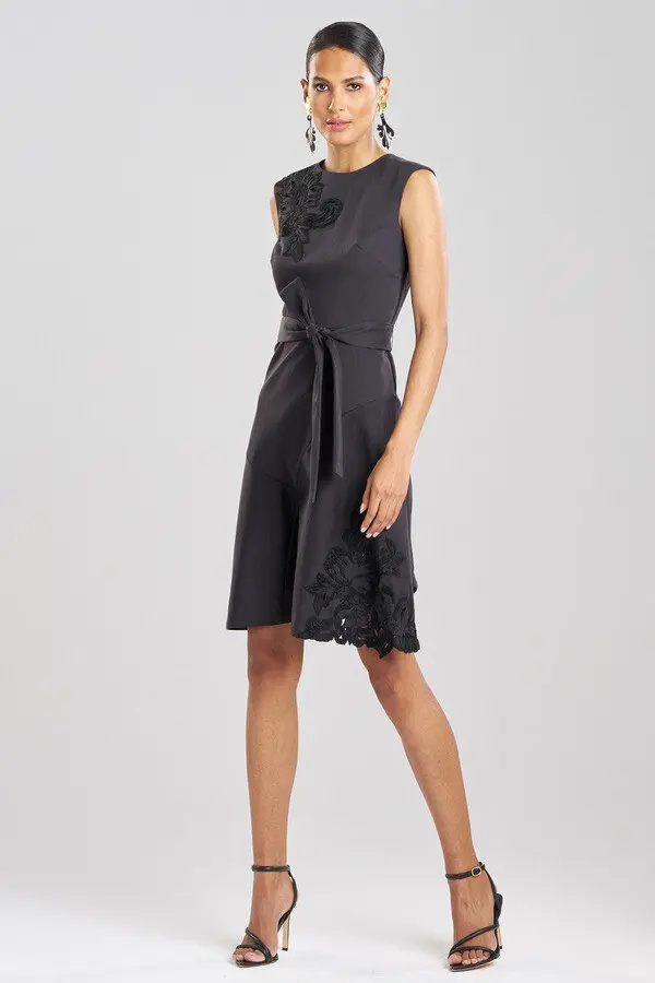 Natori - Cotton Chino Fit & Flare Embroidered Dress - Black