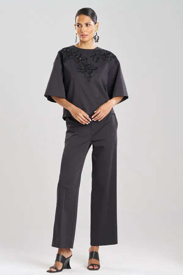 Natori Cotton Chino Embroidered T-shirt
