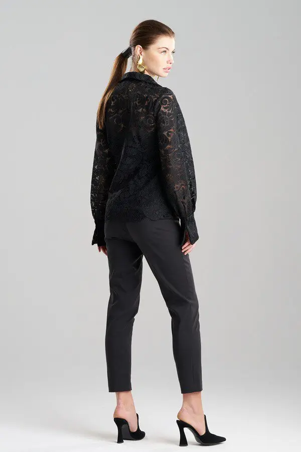 Natori Mantilla Lace Button-down Shirt