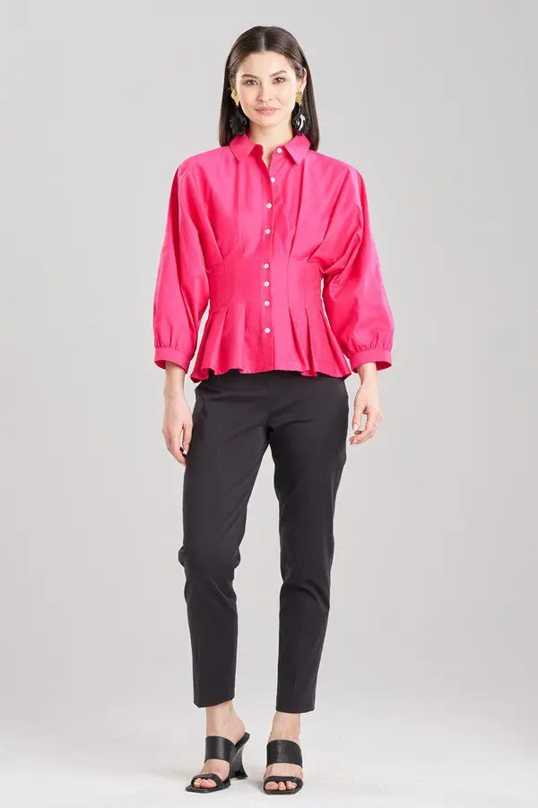 Natori Cotton Silk Slub Pleated Shirt