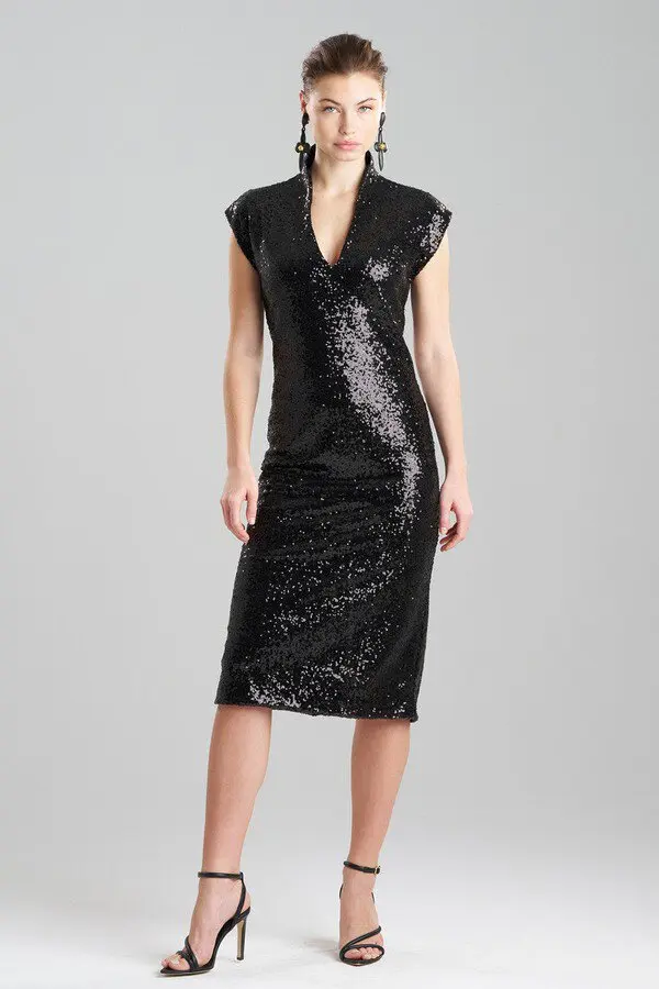 Natori Sequined V-neck Sheath Dress
