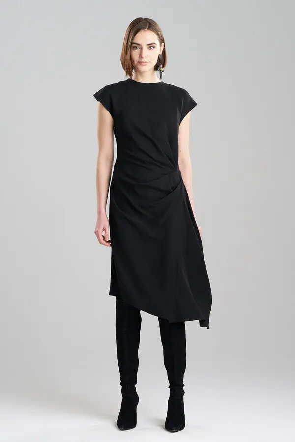 Natori Stretch Crepe Side Drape Dress