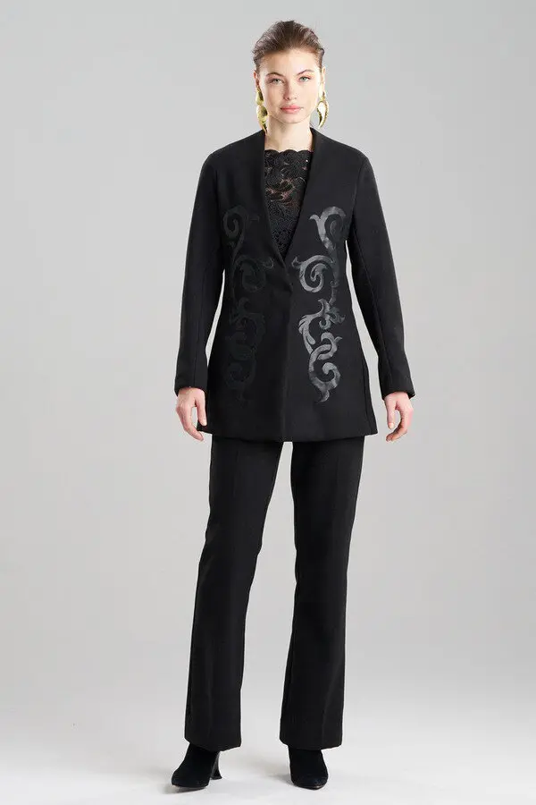 Natori Felt Embroidered Collarless Jacket