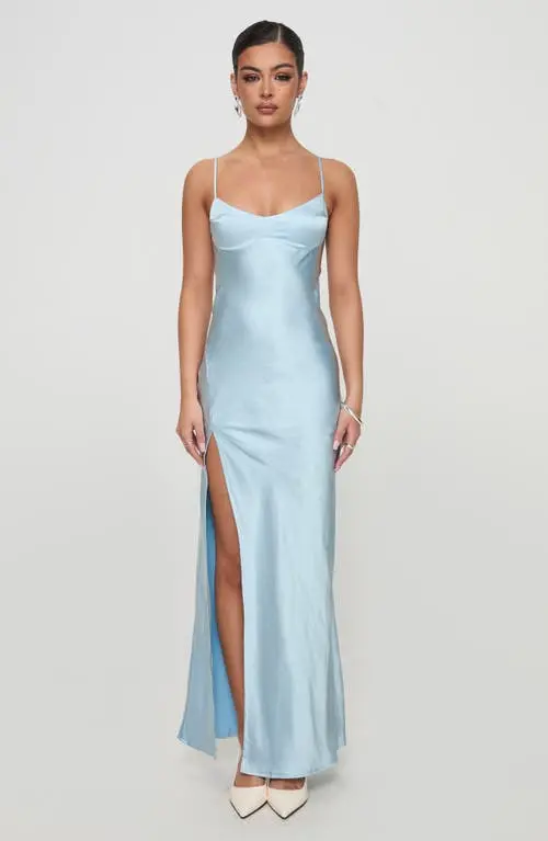 open lace back dress Legacies Strapless Maxi Dress Icy Blue Petite main image 0