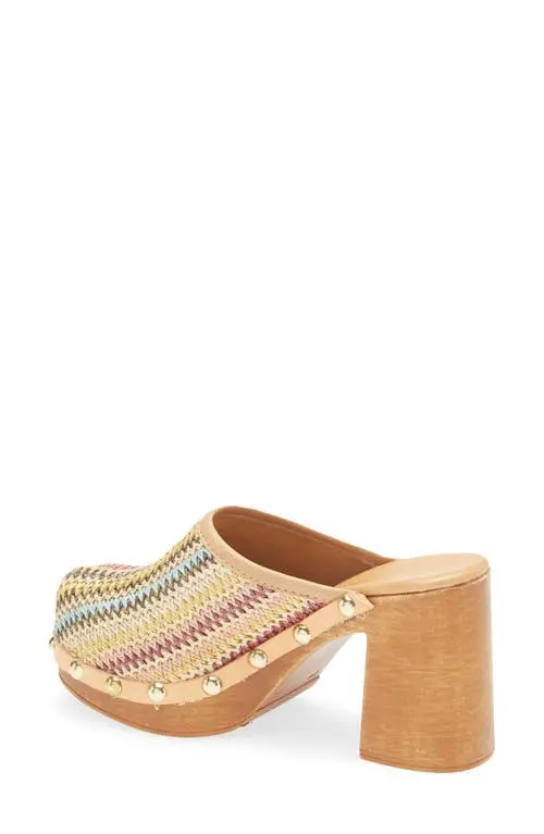 CHOCOLAT BLU Melody Block Heel Clogs - Multi Raffia
