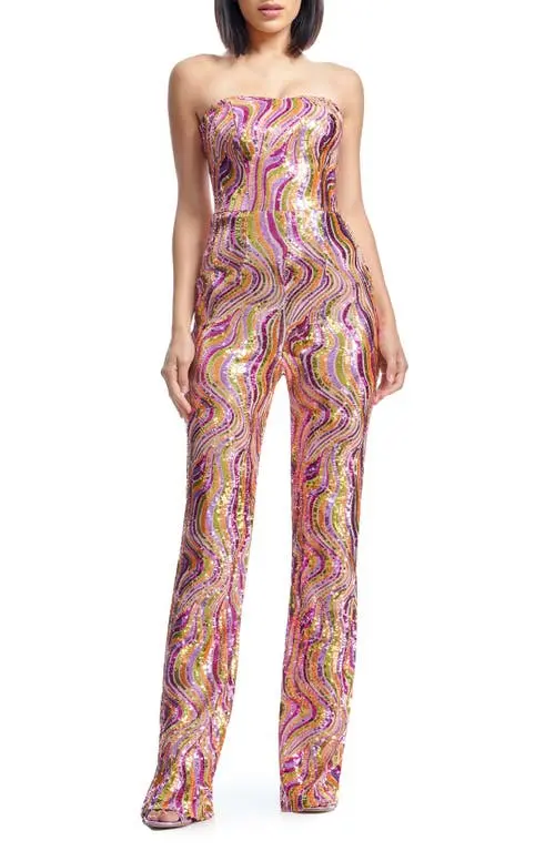 Dress The Population Andy Sequin Jumpsuit - Bright Fuchsia Multi