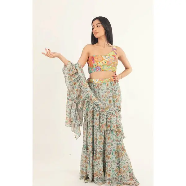 RAAS Yara Two-piece Ruffle Saree Dress - Green