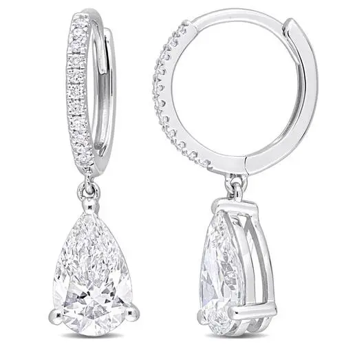JULIANNA B. Lab-grown Diamond 14k Pear Dangle Huggie Earrings - White Gold