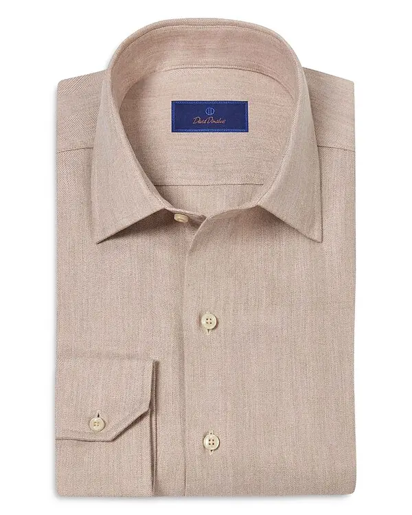 David Donahue Regular Fit Herringbone Sport Shirt - Dune