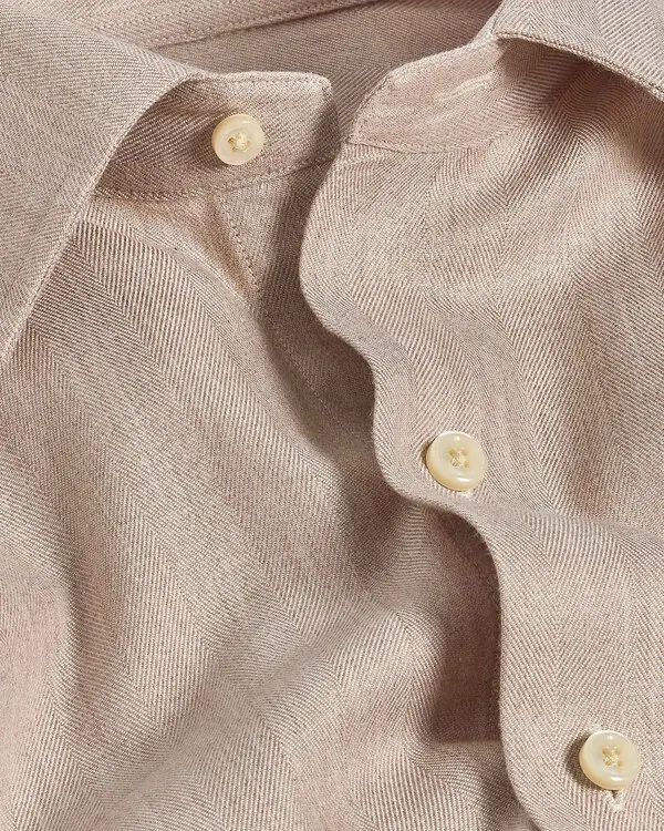 David Donahue Regular Fit Herringbone Sport Shirt - Dune