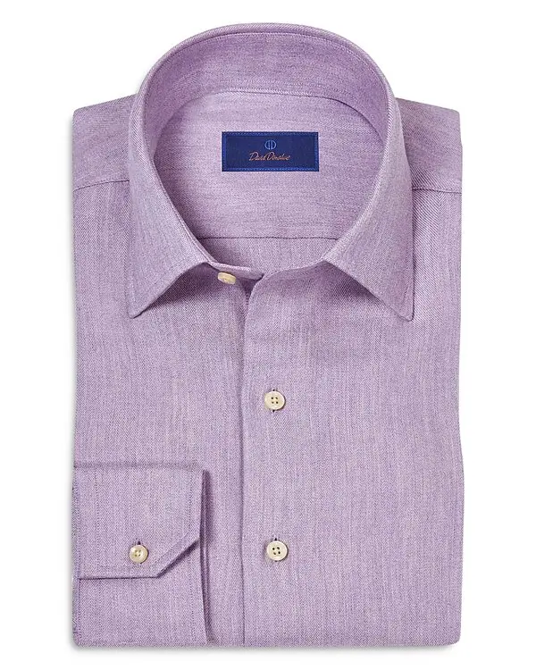 David Donahue Regular Fit Herringbone Sport Shirt - Lilac