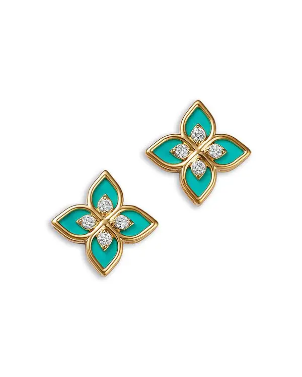 Roberto Coin 18k Venetian Princess Mother Of Pearl & Diamond Flower Stud Earrings - Gold/blue