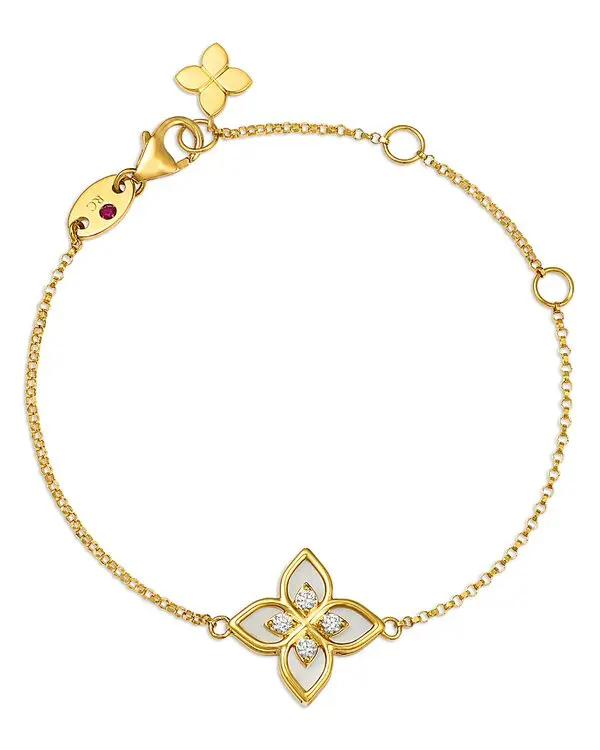 Roberto Coin 18k Venetian Princess Diamond & Mother Of Pearl Flower Link Bracelet - Gold/white