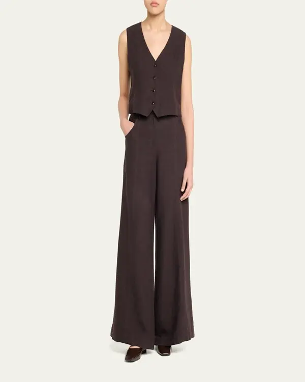 TWP Dees Wide-leg Linen Trousers - Dark Chocolate