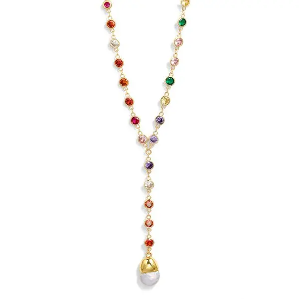 VIDAKUSH Rainbow Drop Y-necklace - Gold/ Multi