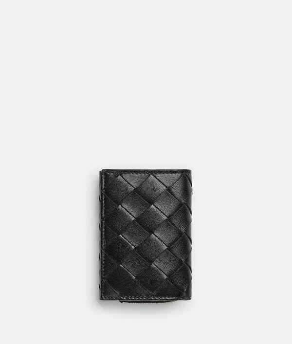 BOTTEGA  VENETA Intrecciato Tiny Tri-fold Wallet - Black
