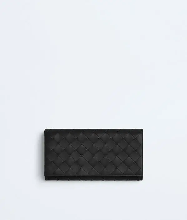 Bottega Veneta Intrecciato Large Flap Wallet - Black