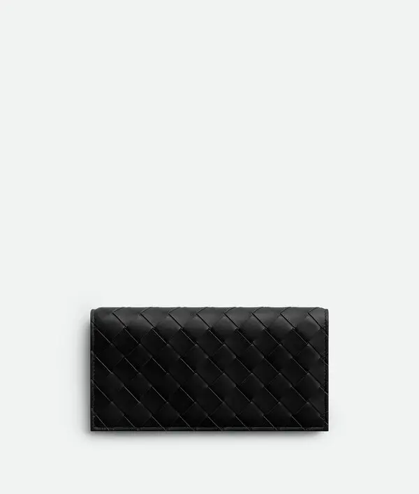BOTTEGA  VENETA Intrecciato Long Wallet With Coin Purse - Black