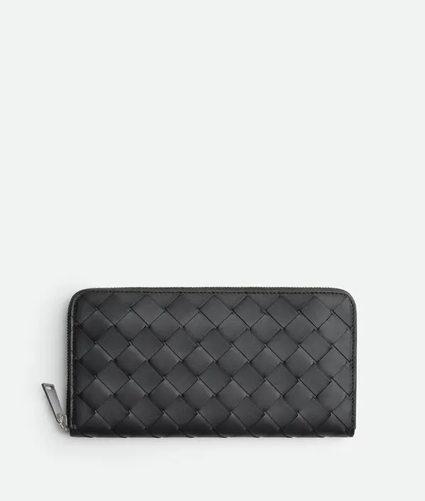 BOTTEGA  VENETA Intrecciato Zip Around Wallet - Black/grass