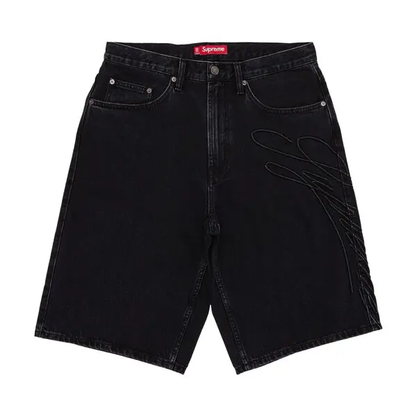 Supreme Script Baggy Denim Shorts - Black