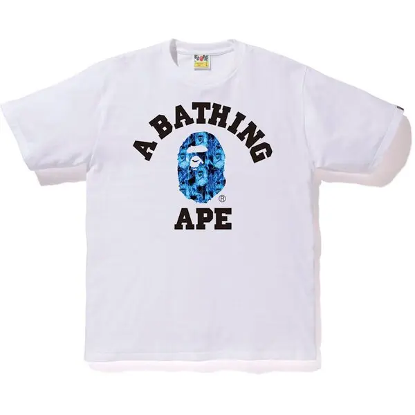 A BATHING APE Flame College Tee Shirt - White/blue