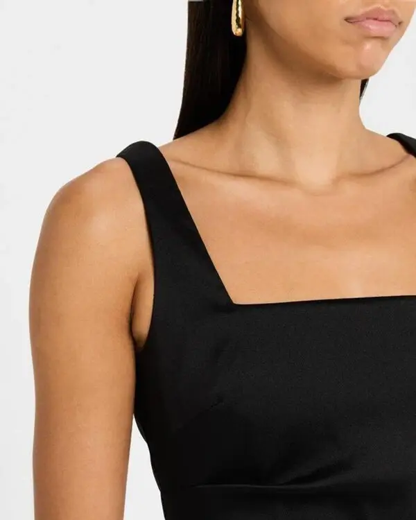 Aidan Mattox Square-neck Midi Dress - Black