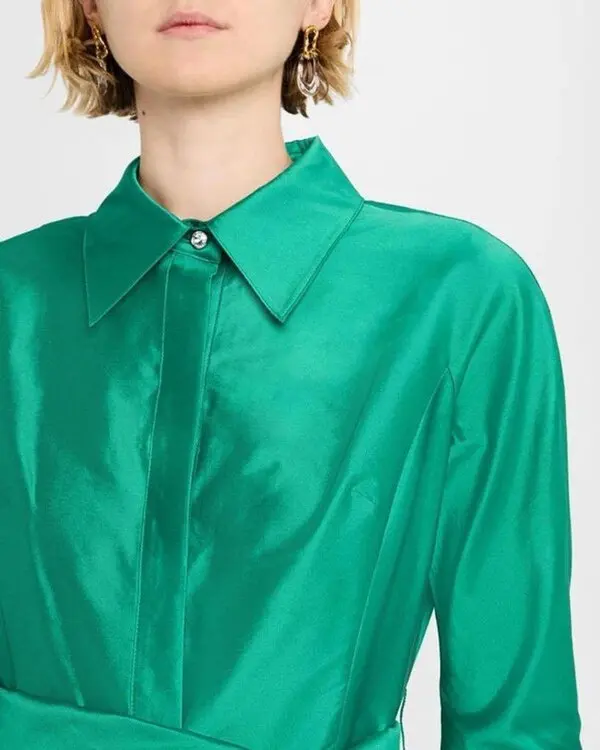 Rickie Freeman For Teri Jon Eyelet Embroidered Taffeta Shirtdress - Green