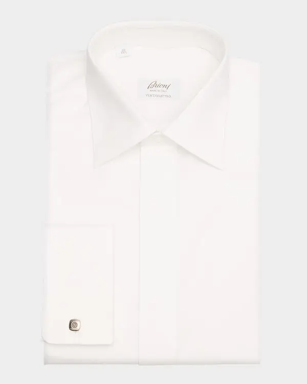 Brioni French Cuff Covered-placket Dress Shirt - White