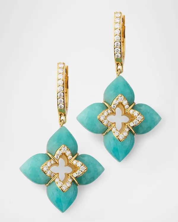 Roberto Coin 18k Yellow Gold Venetian Princess Diamond And Gemstone Drop Earrings - Amazonite