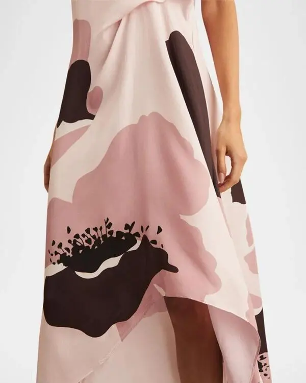 REISS Michalie Draped High-low Satin Midi Dress - Pink