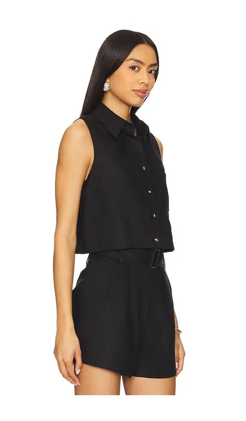 HEVRON Katja Sleeveless Cropped Linen Top - Black