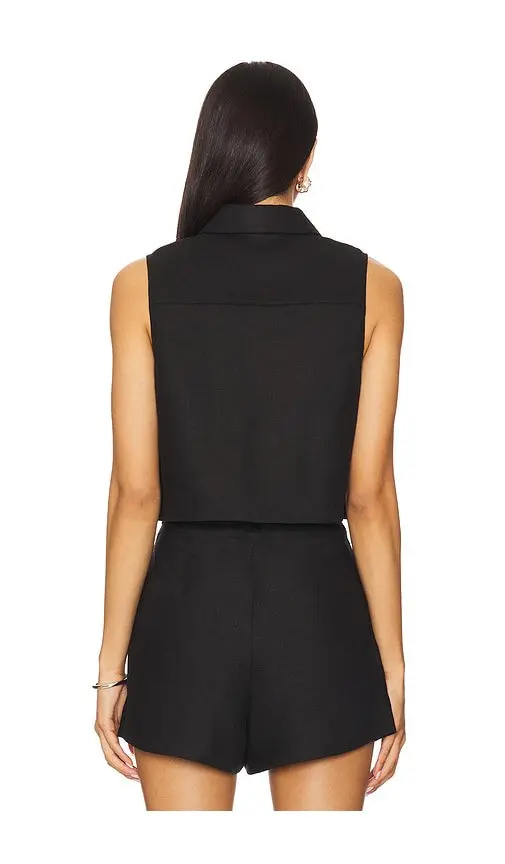 HEVRON Katja Sleeveless Cropped Linen Top - Black