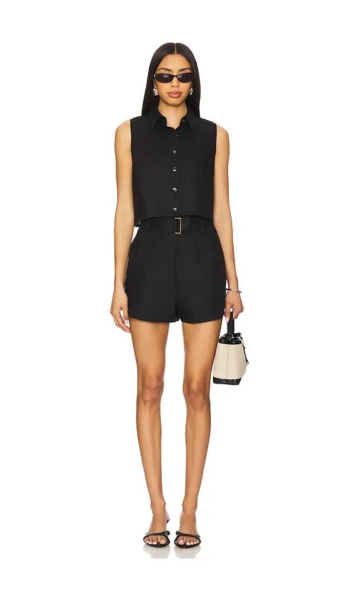 HEVRON Katja Sleeveless Cropped Linen Top - Black