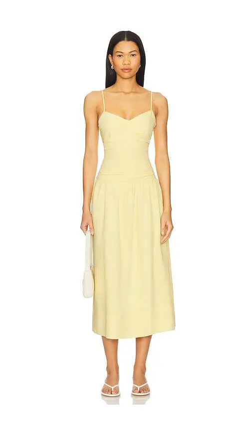 knee length dresses for ladies MINKPINK Luna Drop Waist Midi Dress In White Cotton