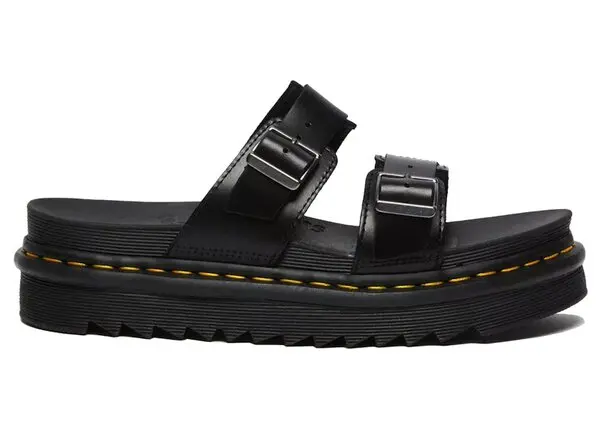 Dr. Martens Myles Brando Leather Buckle Slide Sandal - Black