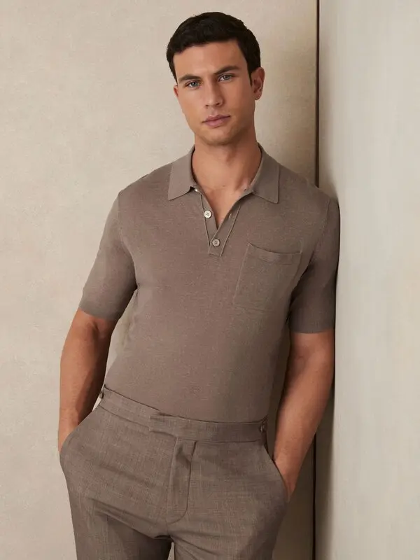 REISS Nelson Patch Pocket Knit Polo Shirt