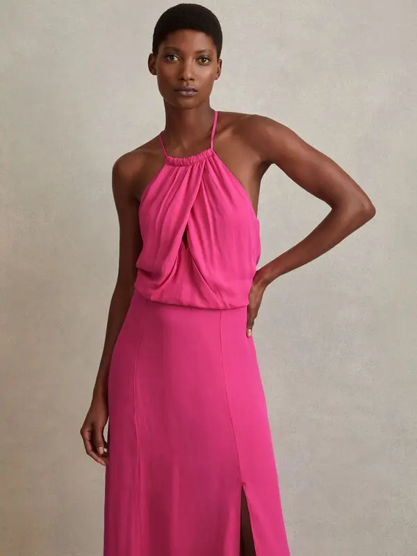 REISS Elliana Drape Front Midi Dress