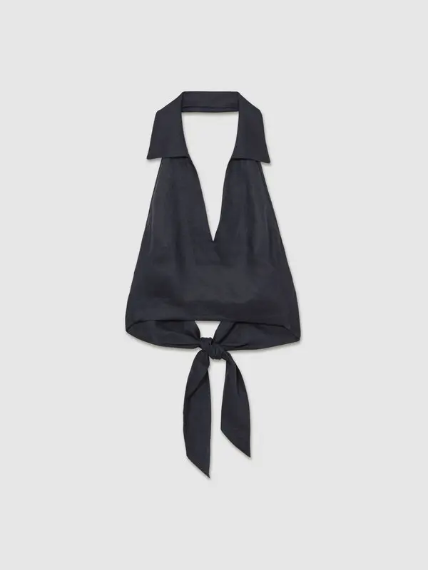 REISS Cara Linen Halterneck Top