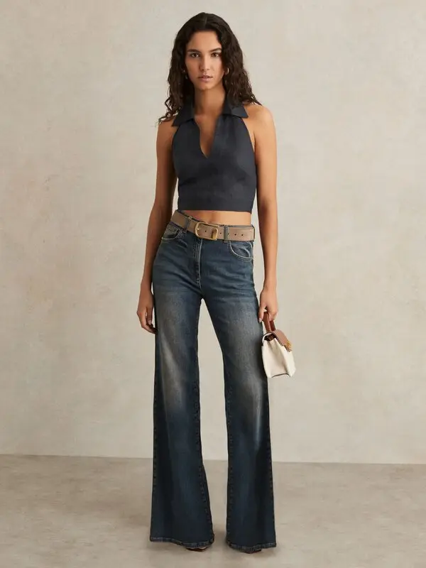 REISS Cara Linen Halterneck Top