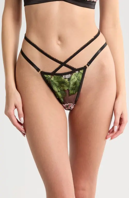 KILO BRAVA Hydrangea Strappy Embrodiered Mesh Thong - Hydrangea Night