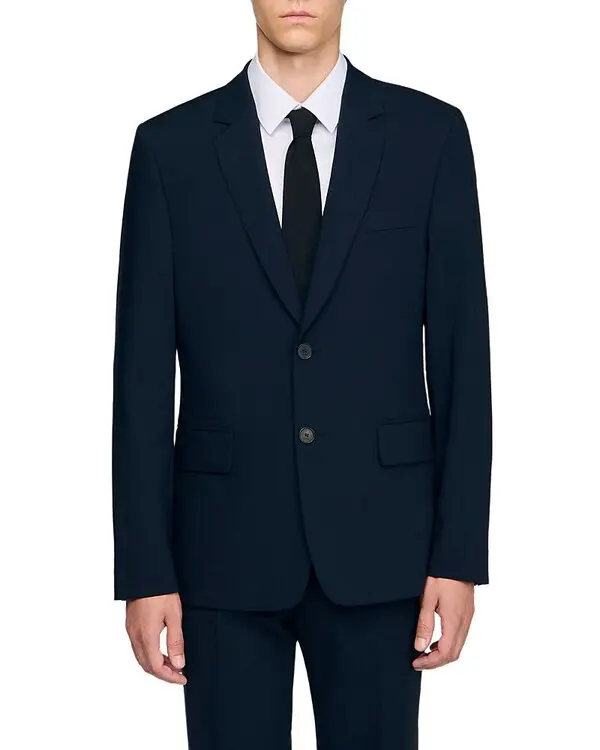 Sandro Wool Suit Jacket Blazer - Navy Blue